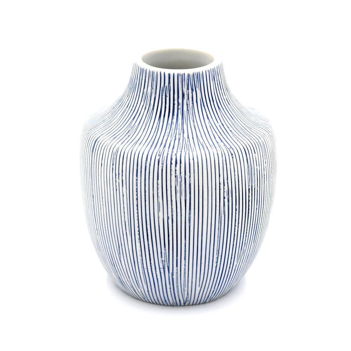 Inca Mini Vase - White with Blue Lines– Greentail Table