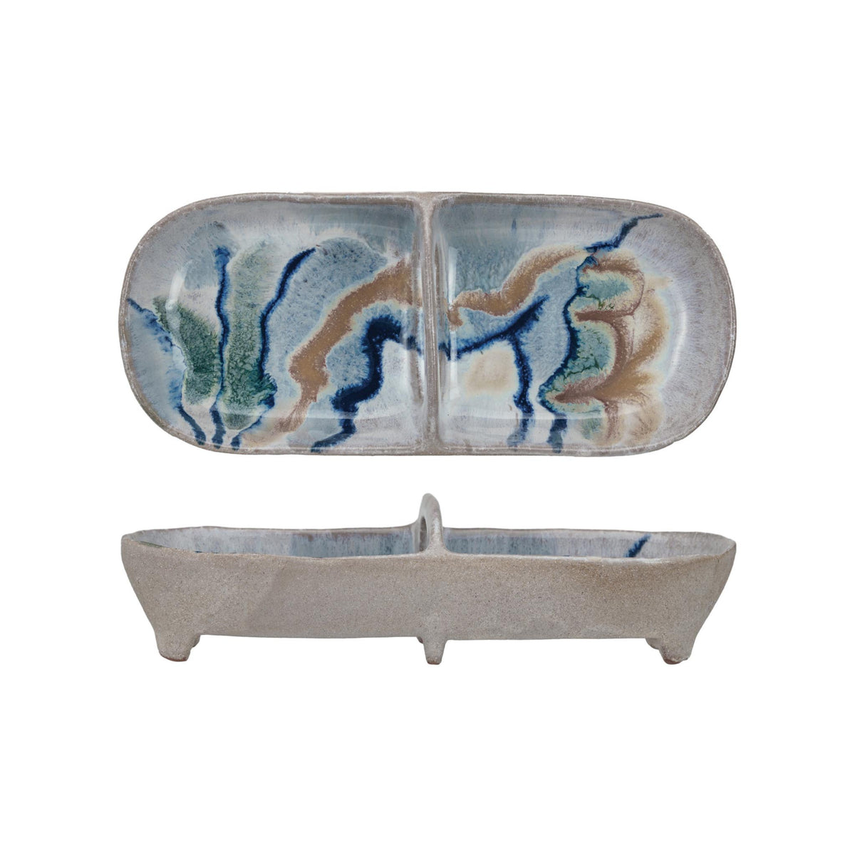 Sectioned Footed Dish with Handle– Greentail Table